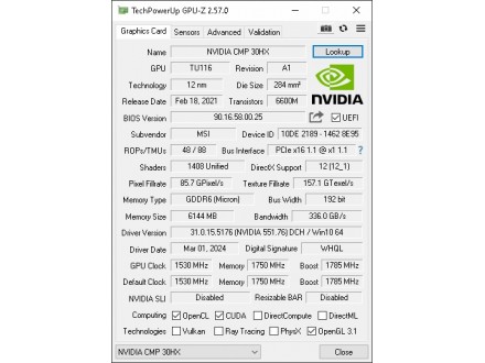 Karta graficzna MSI NVIDIA CMP 30HX GDDR6 | sklep internetowy WWW.NOKTO.INFO